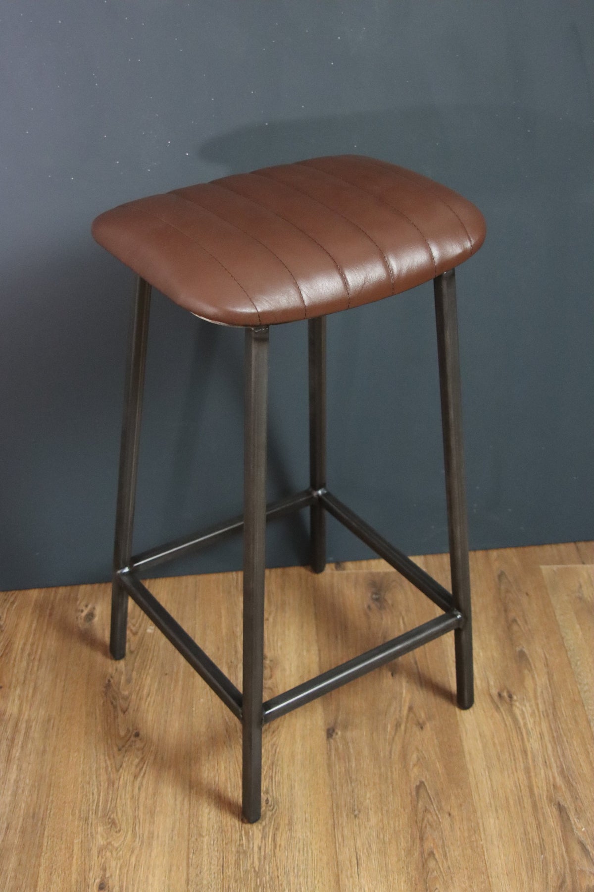 Gabrielle - Industrial Style Grey Genuine Leather Bar Stool ...